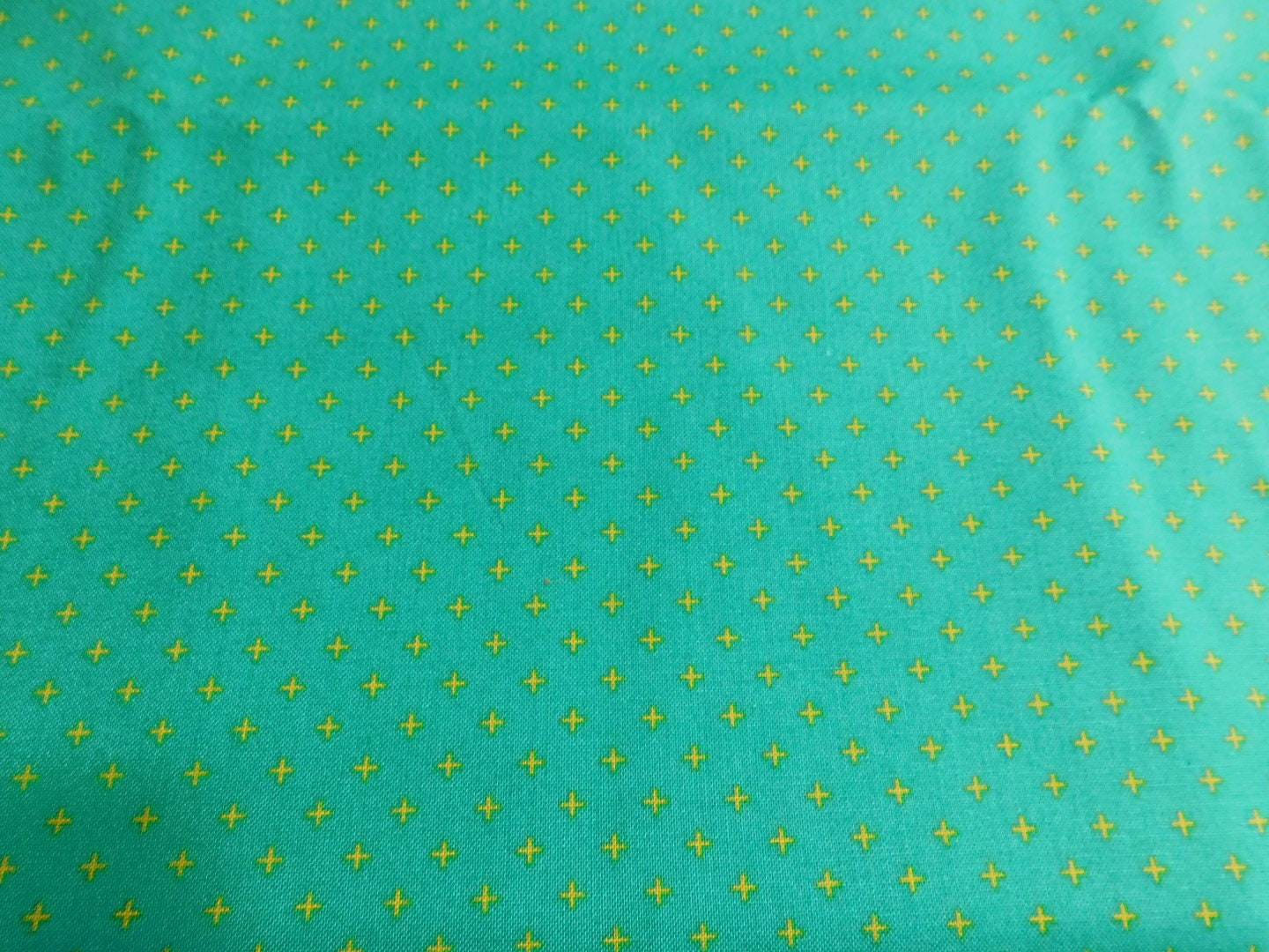 Teal with Yellow Plus Signs Fabric is sold by the half yard | Etsy