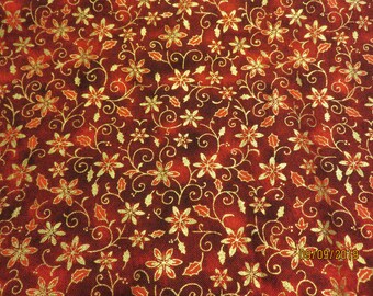Red Gold Fabric | Etsy