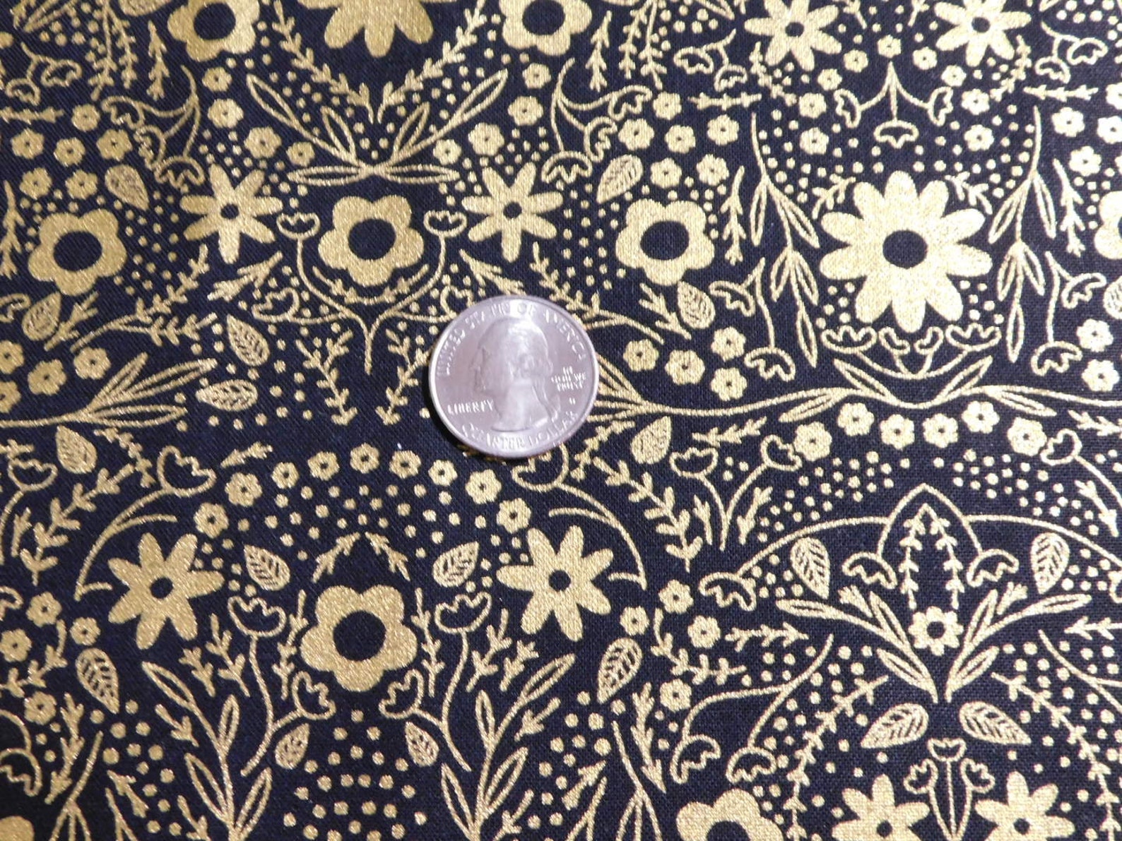 Moda Dwell in Possiblities Gold Metallic Floral on Black - Etsy