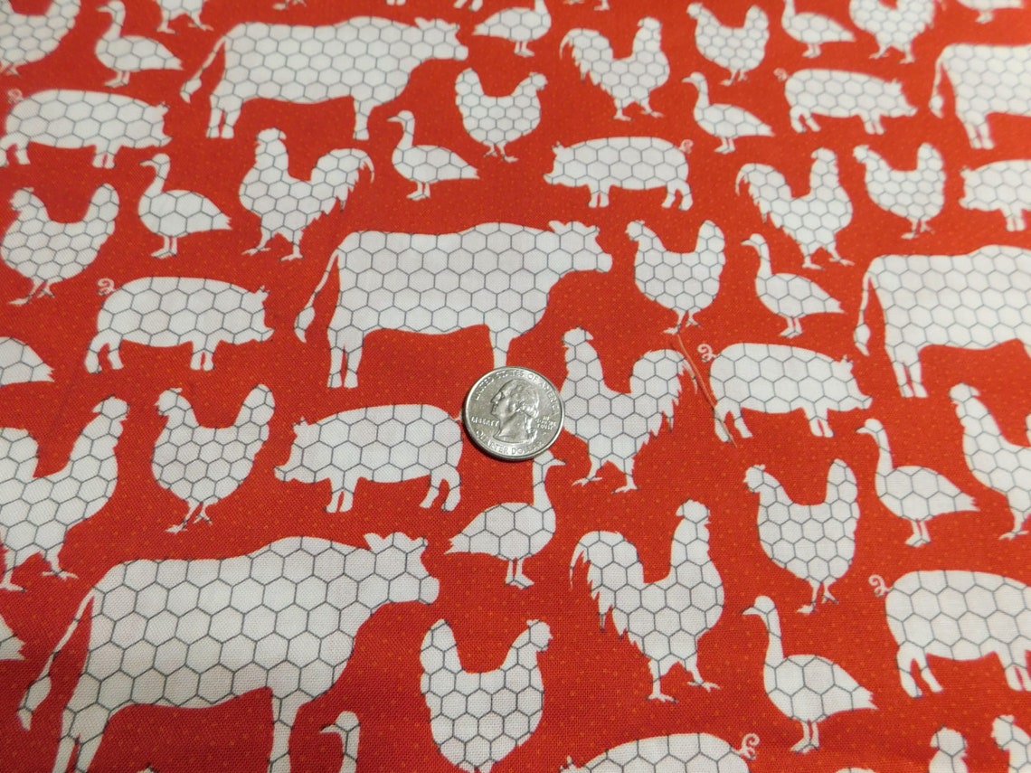 Chicken Wire Farm Animals on Red-fabric is Sold by the Half | Etsy