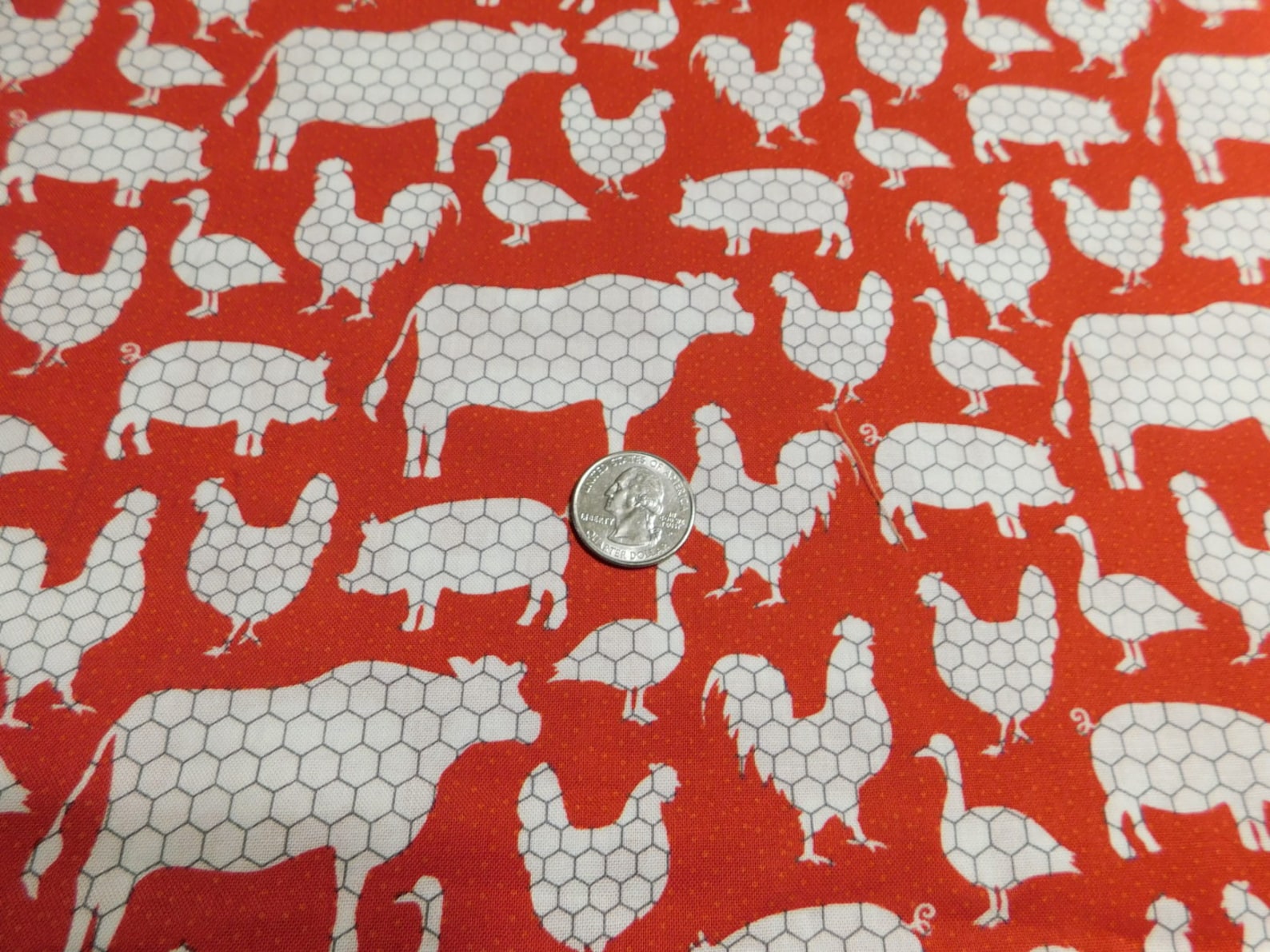 Chicken Wire Farm Animals on Red-fabric is Sold by the Half - Etsy