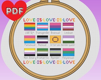 PDF Pattern: Set of 6 Pride Flag Heart Cross Stitch Patterns // Gay, Bi ...