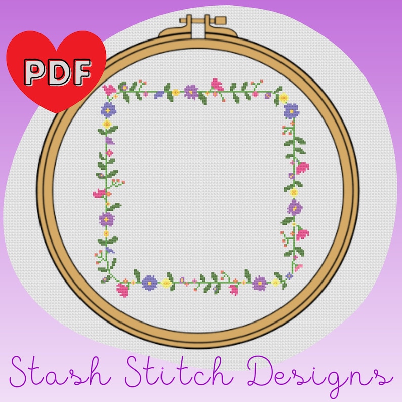 Rectangle Square Flower Border Cross Stitch Pattern Colorful Floral ...