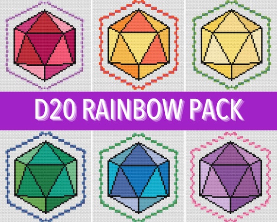 D20 Dice Rainbow Colors Pack Cross Stitch Patterns | Etsy