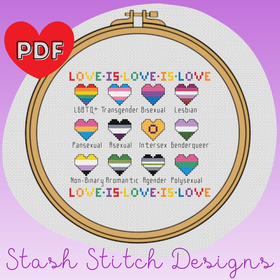 Pride Heart Cross Stitch Pins Fiber Arts Art & Collectibles Cross ...