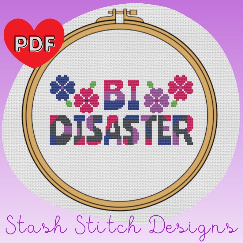 Bi Disaster - Bisexual Pride - LGBTQ+ - Cross Stitch Pattern - Etsy