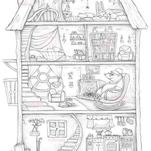 Coloring Page Digital Stamp Digi Home Mouse Kitchen - Etsy UK