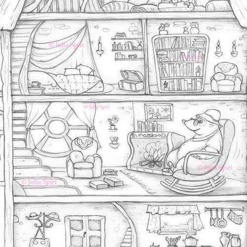 Coloring Page Digital Stamp Digi Home Mouse Kitchen - Etsy