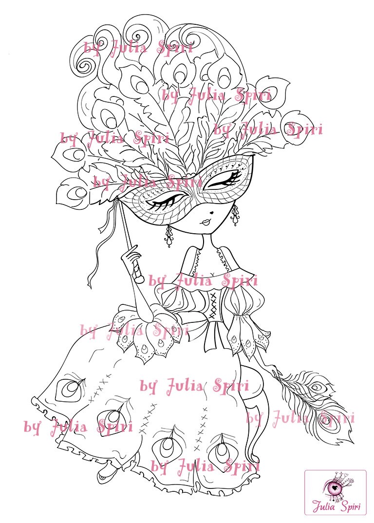 Digital Stamps Digi stamp Coloring page Girl stamp Venice | Etsy