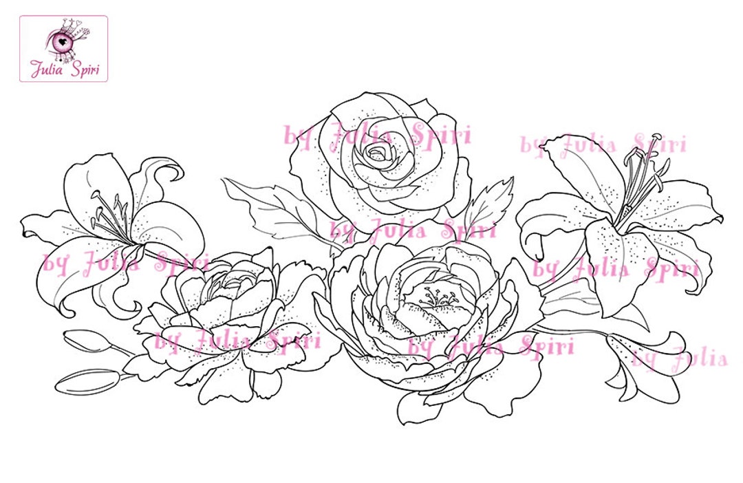 Digital Stamps, Digi Stamp, Wedding Stamp, Wedding Flowers, Peonies ...