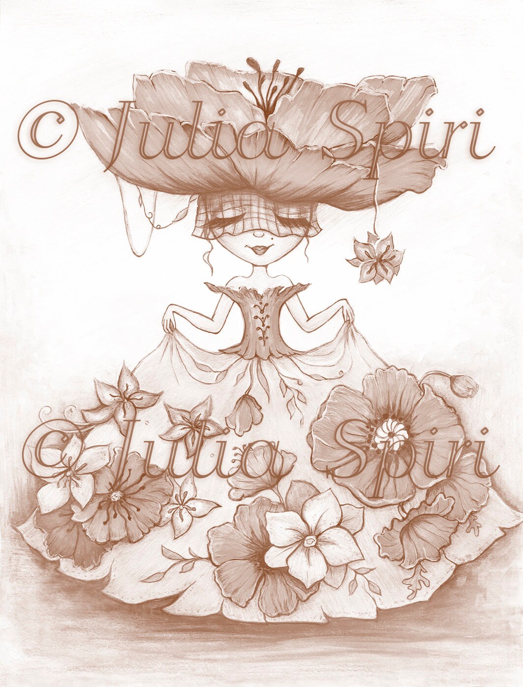 Coloring Pages, Digital Stamp, Digi, Girl, Flowers, Fantasy, Whimsical ...
