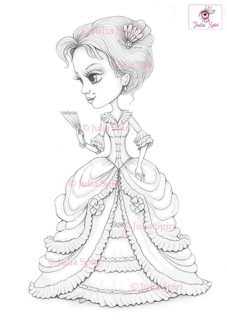 Victorian Coloring Page, Digital Stamp, Dig, Vintage Girl, Old Dress ...