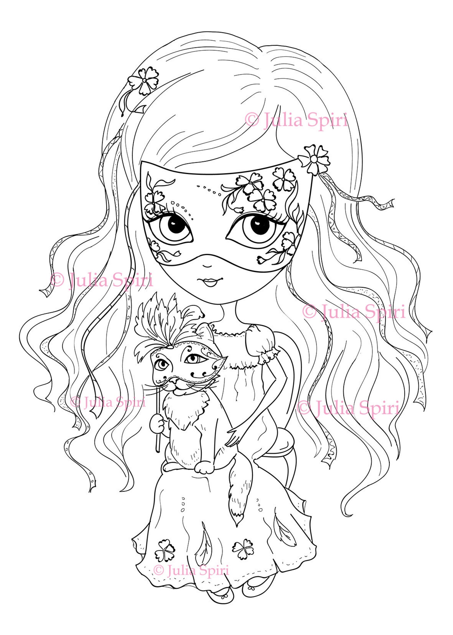 Digital Stamps Digi Stamp Coloring Pages Girl Stamp Venice - Etsy