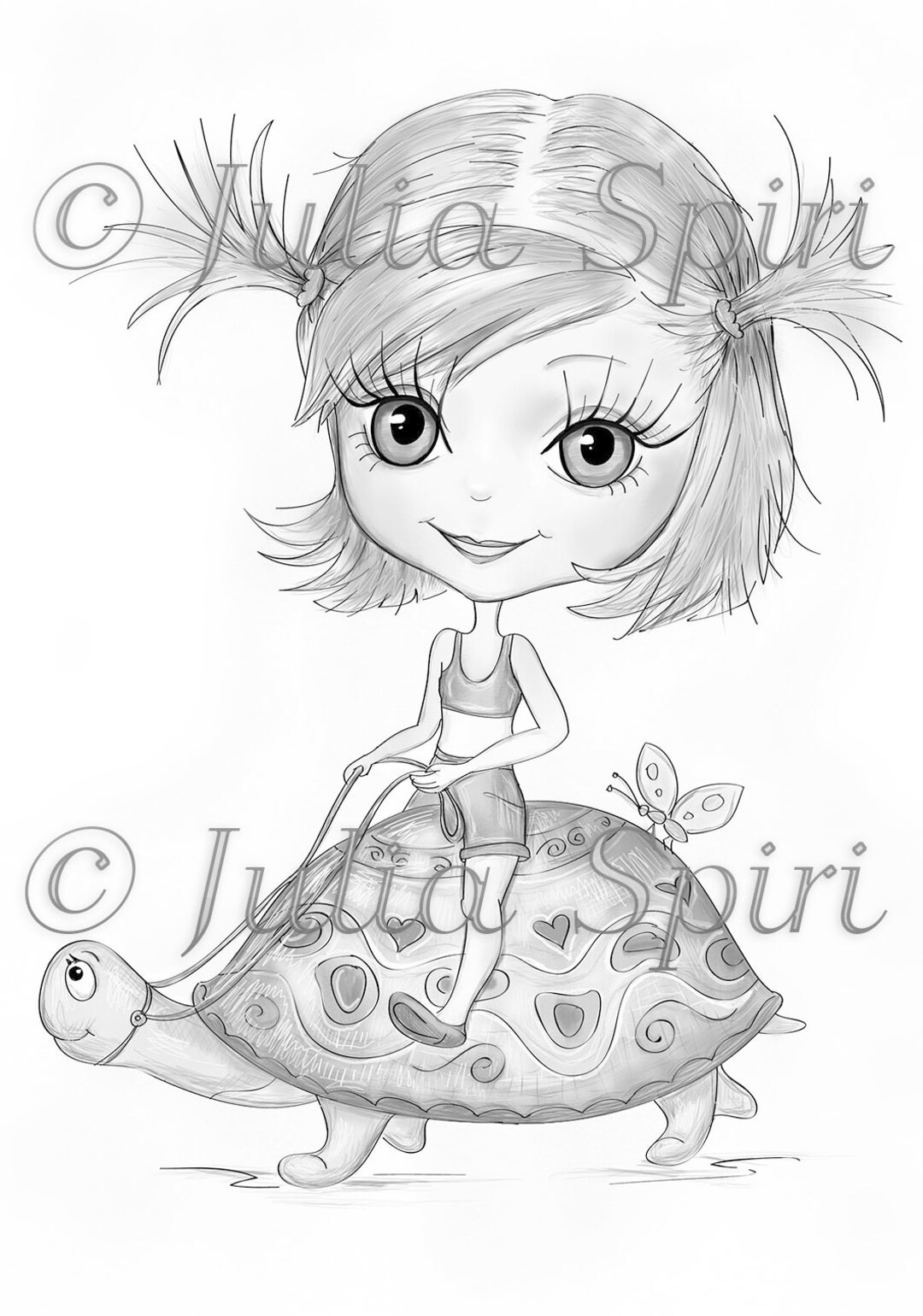 Coloring Page, Children's Whimsy Images. Girl on a Turtle - Etsy