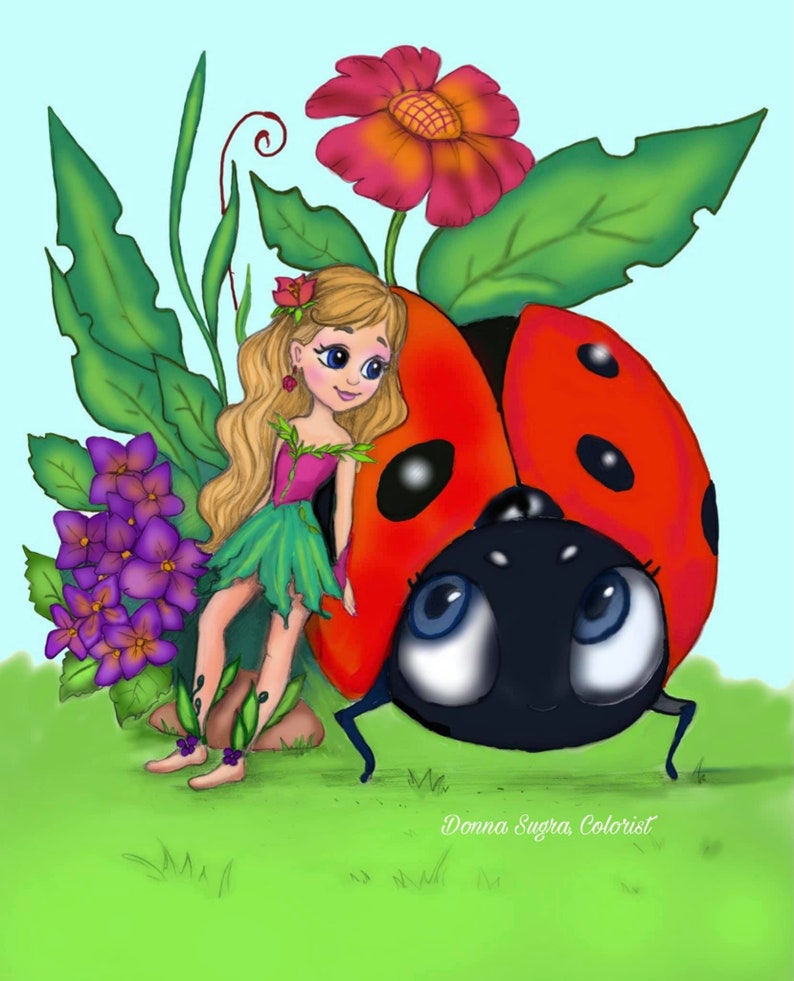 Coloring Page Digital Stamp Digi Cute Girl Ladybug - Etsy