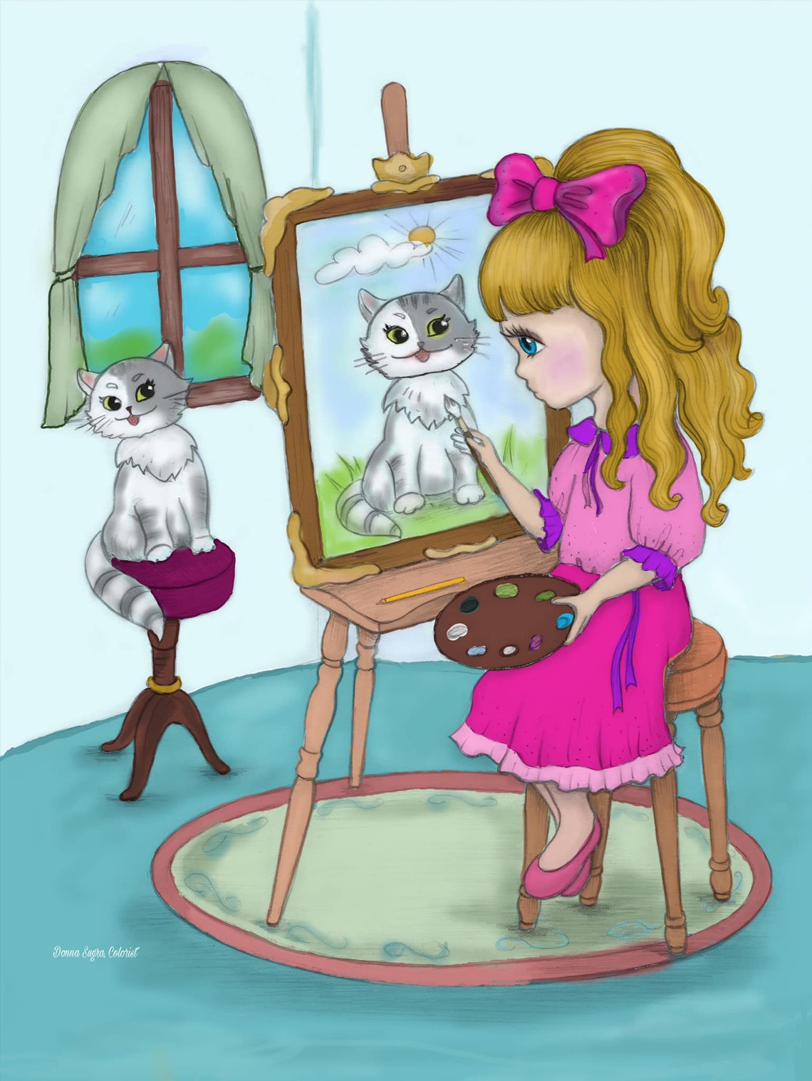 Coloring Page Digital Stamp Digi Cat Painter Portrait | Etsy