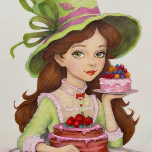 Grayscale Coloring Page, Whimsy Girl With Cakes. Sweet Temptation - Etsy
