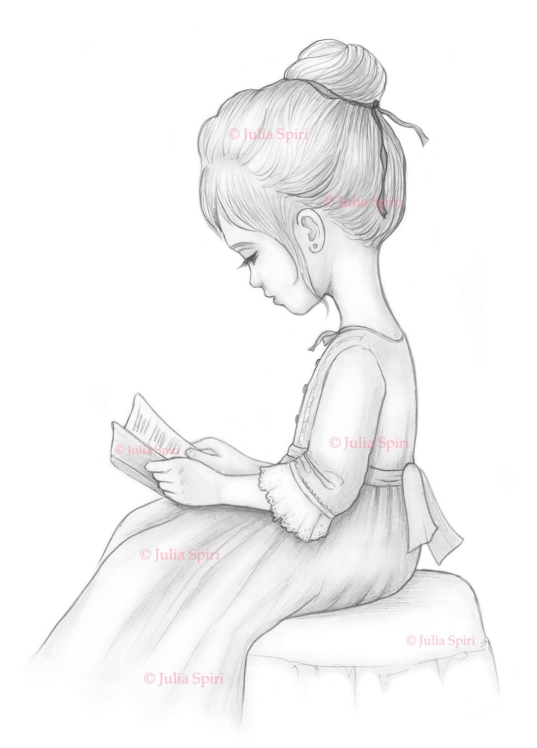Coloring Page, Digital Stamp, Digi, Cute Girl, Read Book, Reader ...