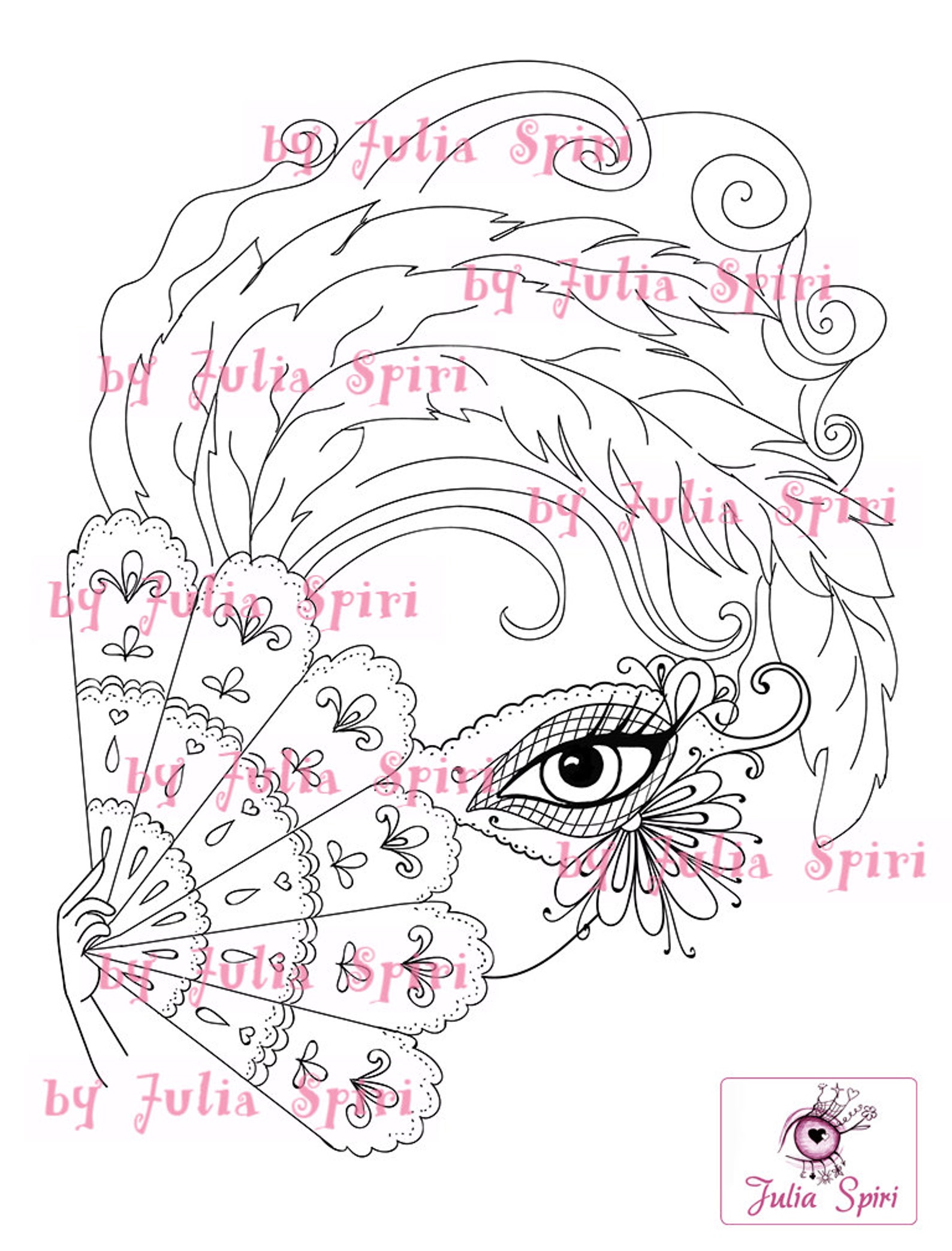 Digital Stamps Digi stamp Coloring pages Mask Girl stamp | Etsy