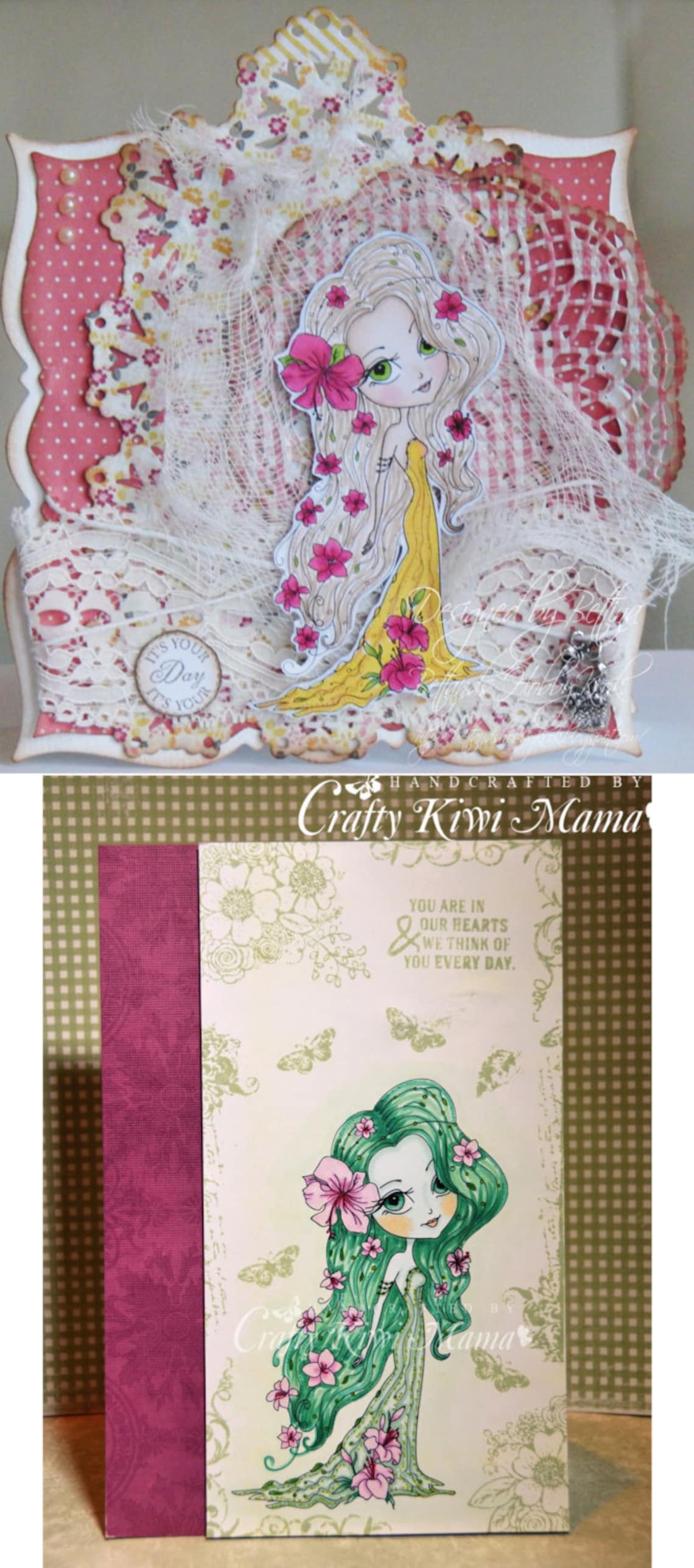 Digital Stamps Digi stamp Coloring pages Girl stamp Flower | Etsy