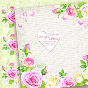 Love Digital Paper Pack, Seamless Patterns, Heart, Flowers Roses ...