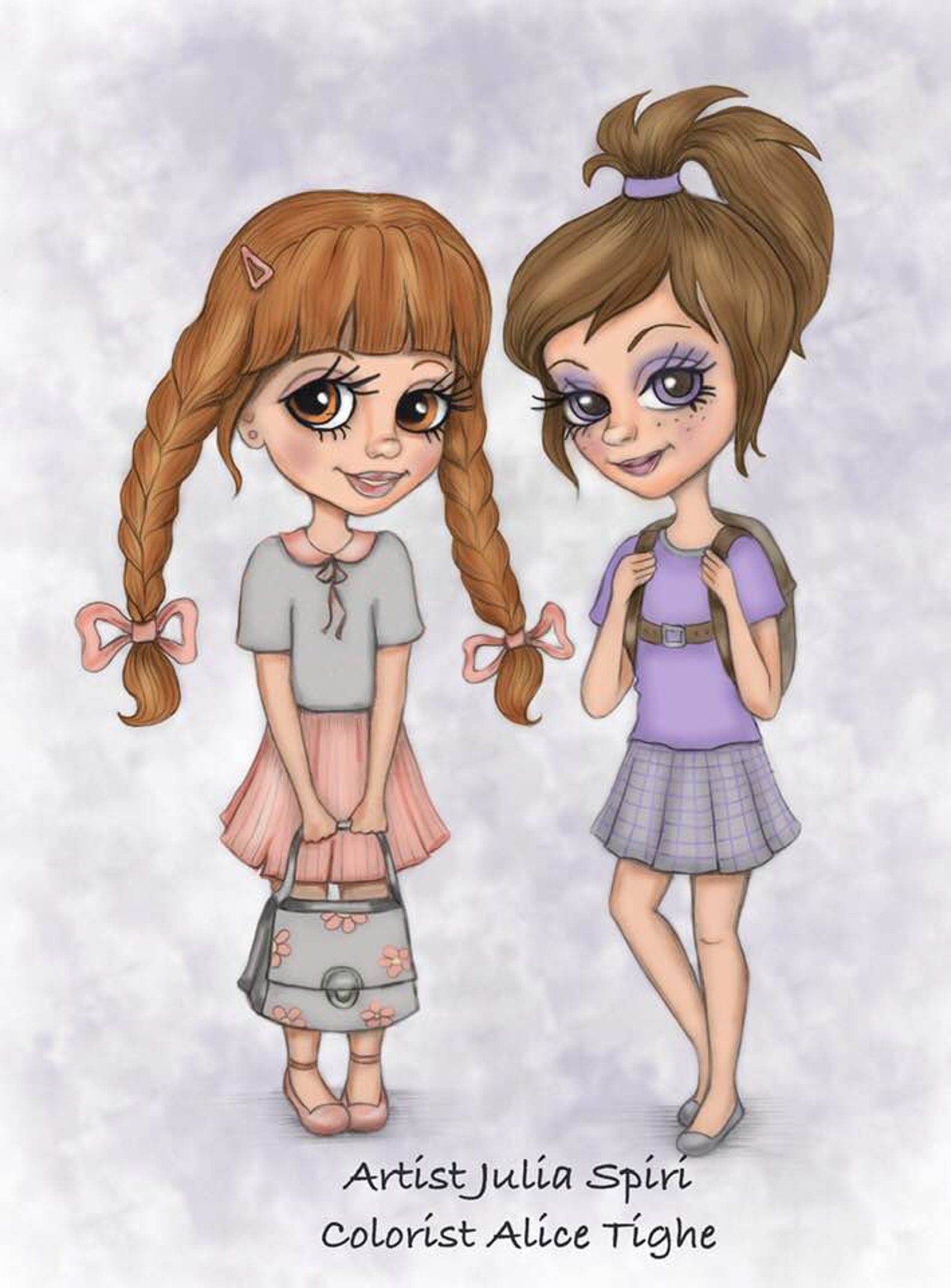 Back to School Coloring Page Digital Stamp Digi Girls - Etsy