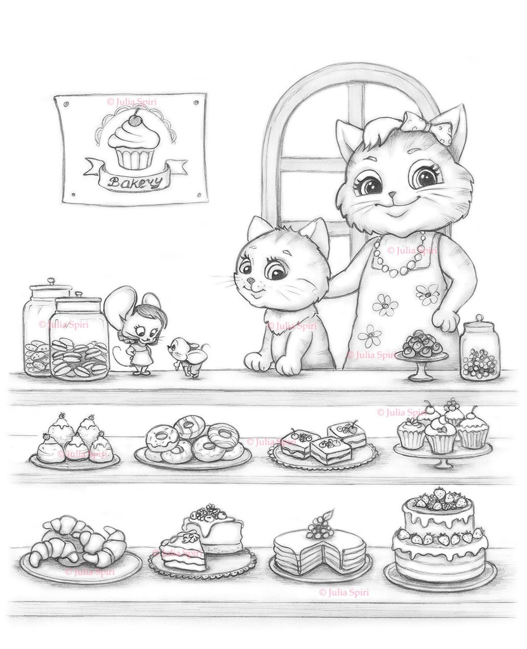 Coloring Page, Digital Stamp, Digi, Baked Goods, Donuts, Croissants ...