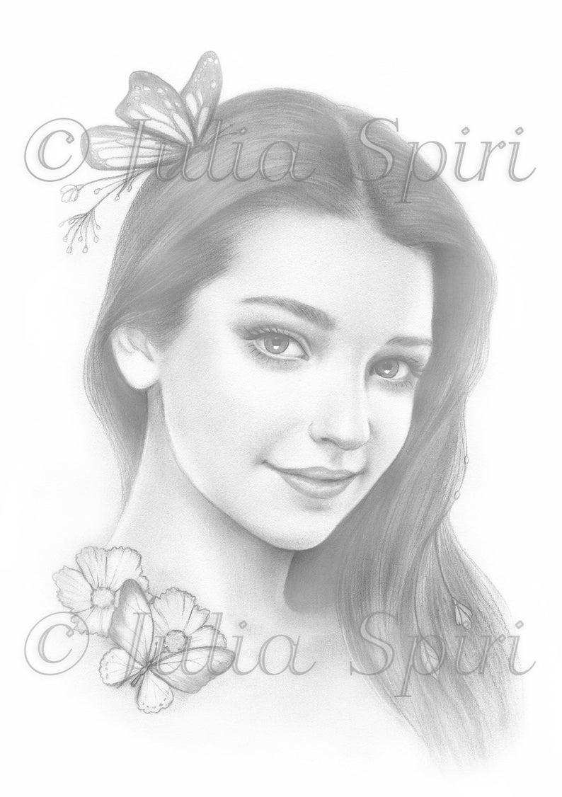 Coloring Page Digital Stamp Digi Girl Realistic Portrait - Etsy