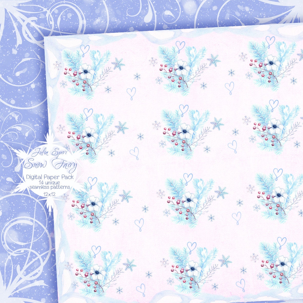 Winter Watercolor Digital Paper Pack, Seamless Patterns, Handpainted ...