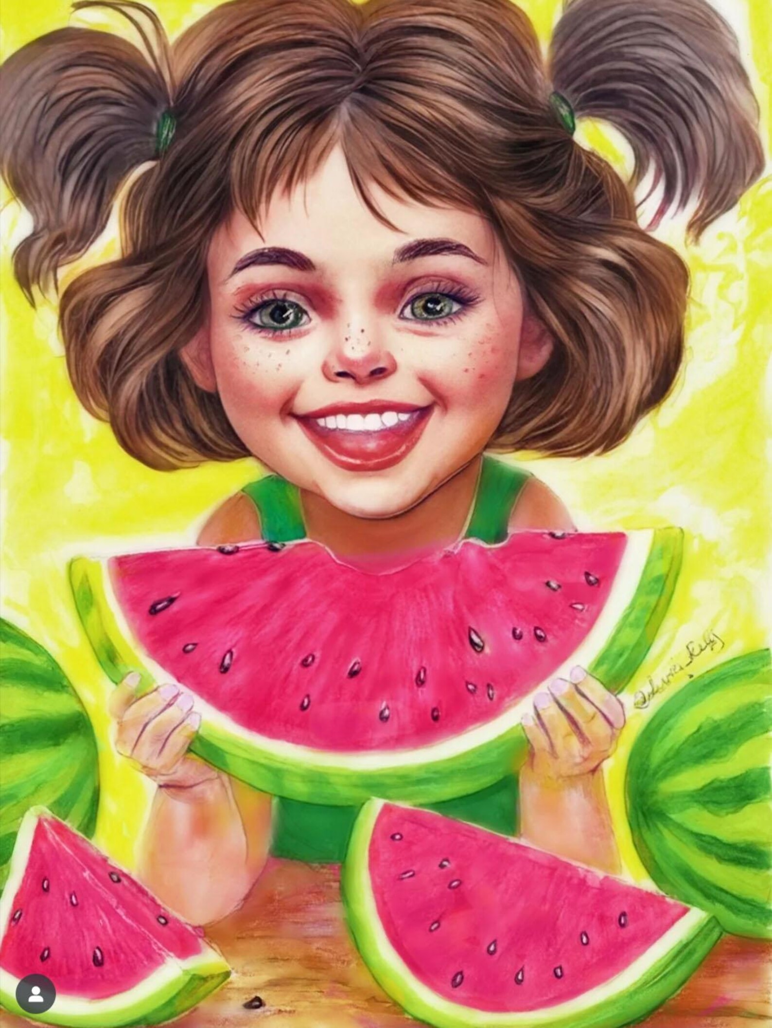 Grayscale Coloring Page, Smiling Girl With Watermelon. A Bite of Summer ...