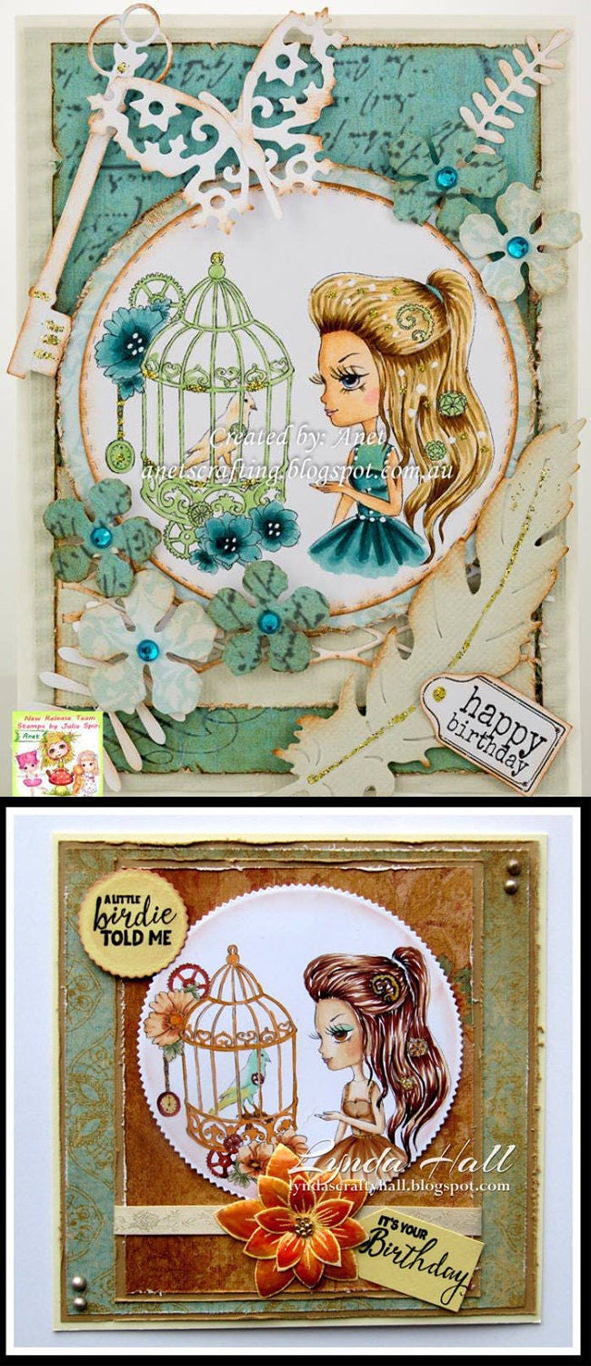 Digital Stamp Digi Bird Cage Steampunk Girl Big Eyes | Etsy