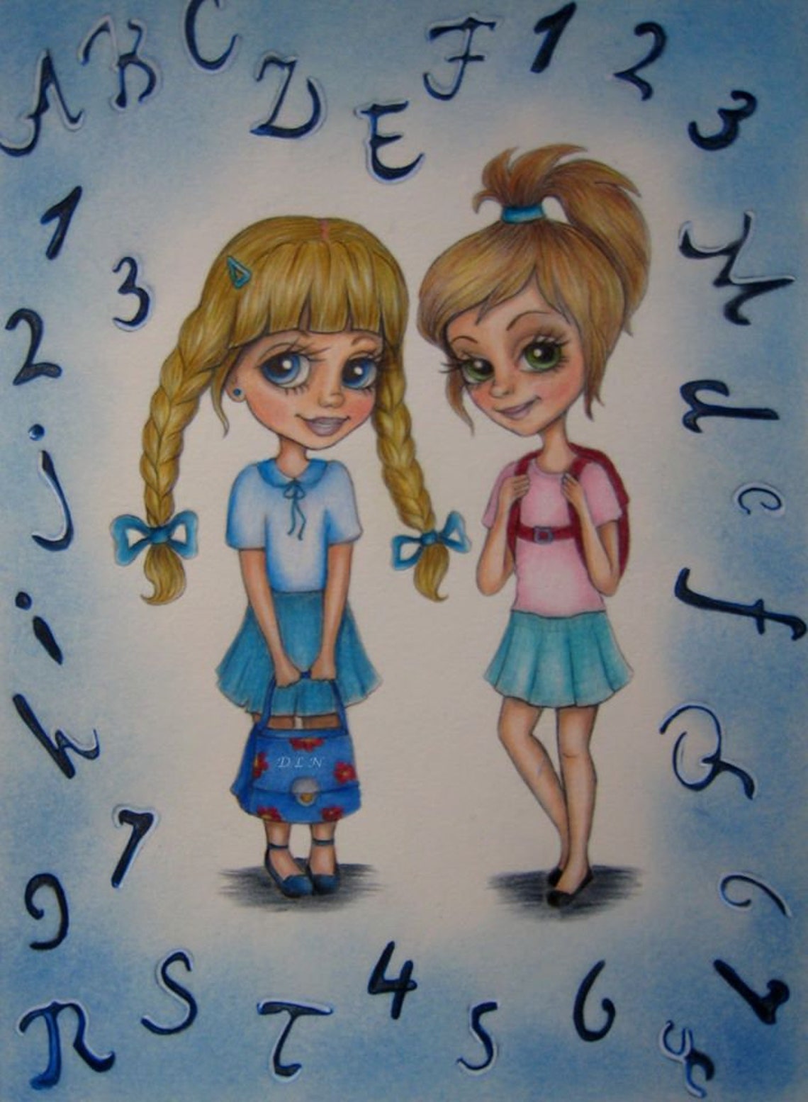 Back to School Coloring Page Digital Stamp Digi Girls - Etsy