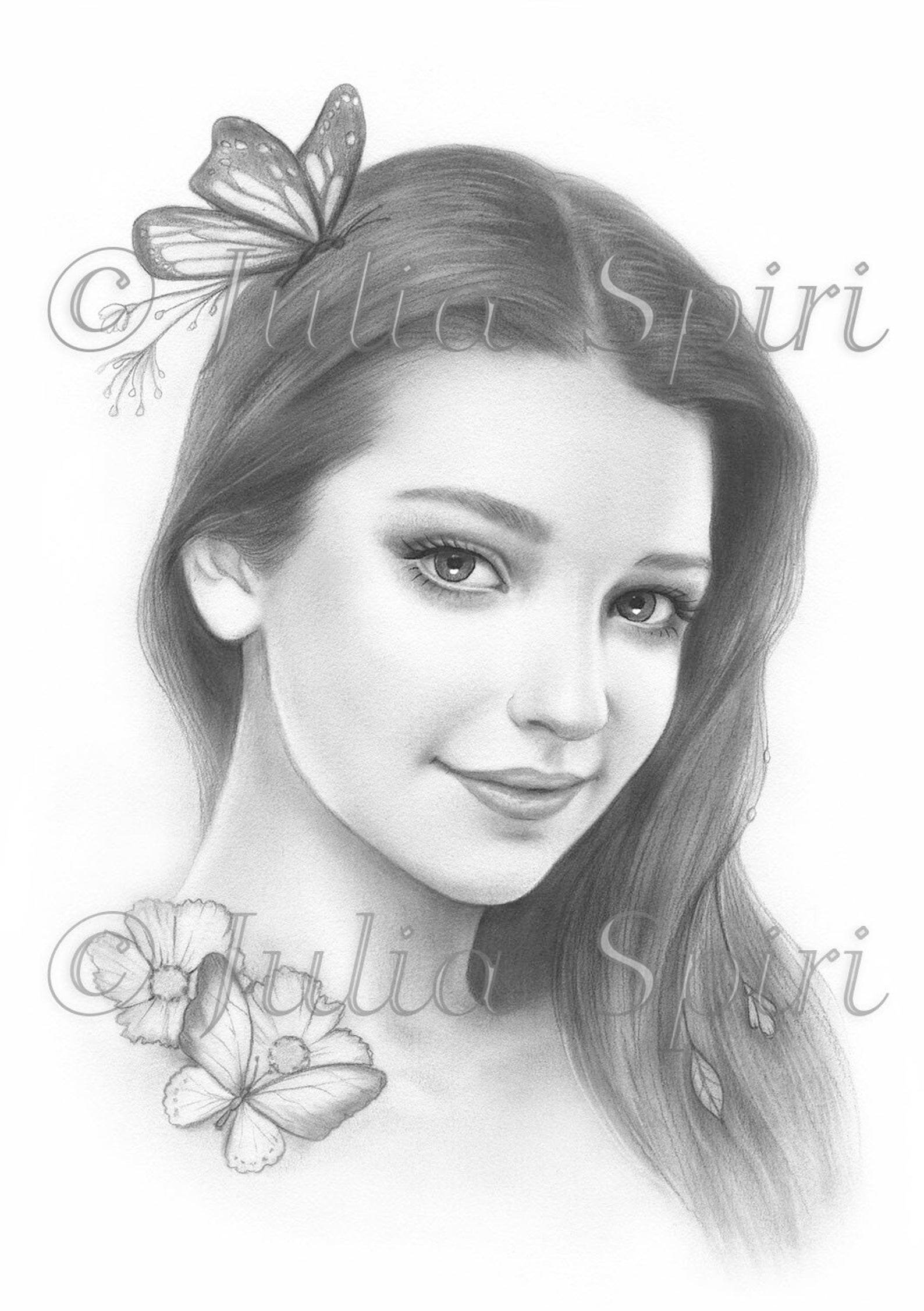 Coloring Page Digital Stamp Digi Girl Realistic Portrait - Etsy