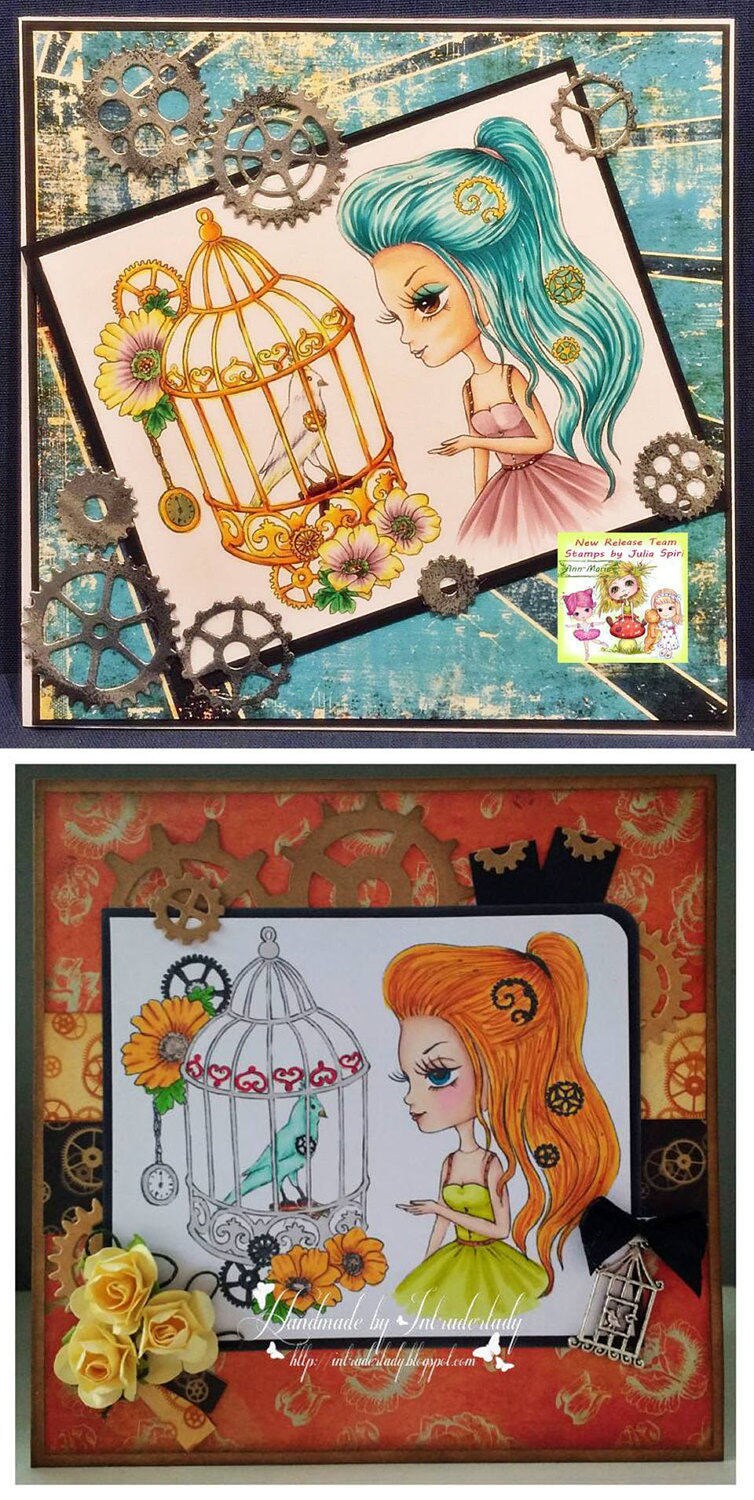 Digital Stamp Digi Bird Cage Steampunk Girl Big Eyes | Etsy