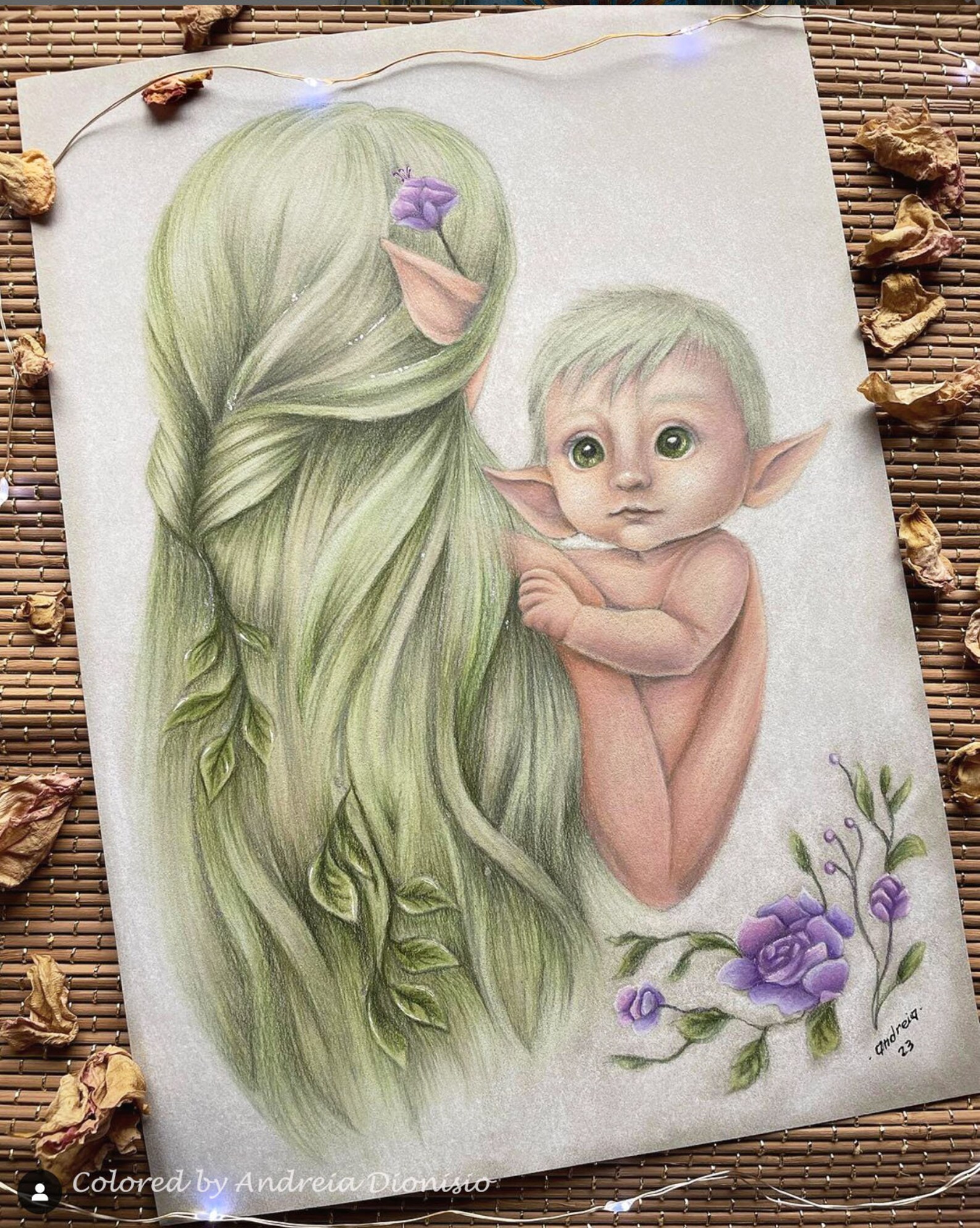 Grayscale Coloring Page, Cute Baby Elf and His Mama. Mama Elf's Loving ...