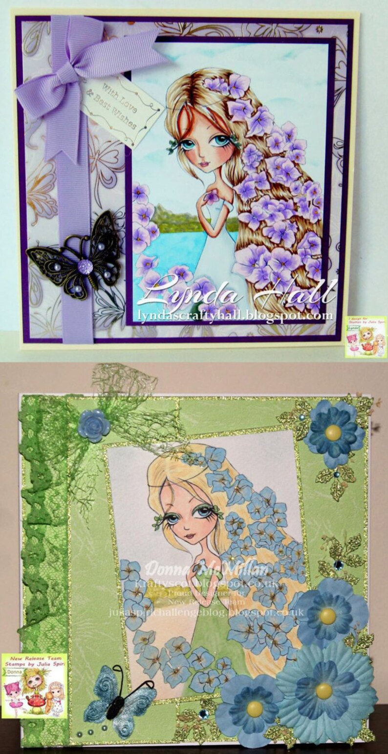 Digital stamps Digi Flowers Girl Big Eyes Hydrangeas | Etsy