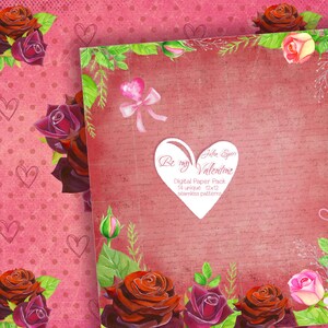 Love Digital Paper Pack, Seamless Patterns, Heart, Flowers Roses ...