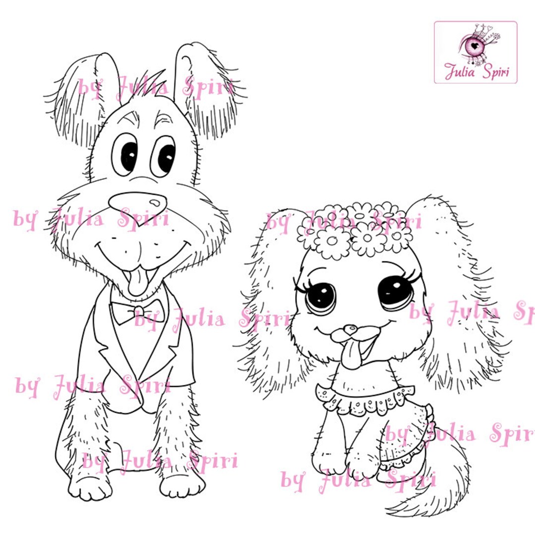 Digital Stamps, Digi Stamp, Wedding Stamp, Coloring, Dogs, Wedding ...