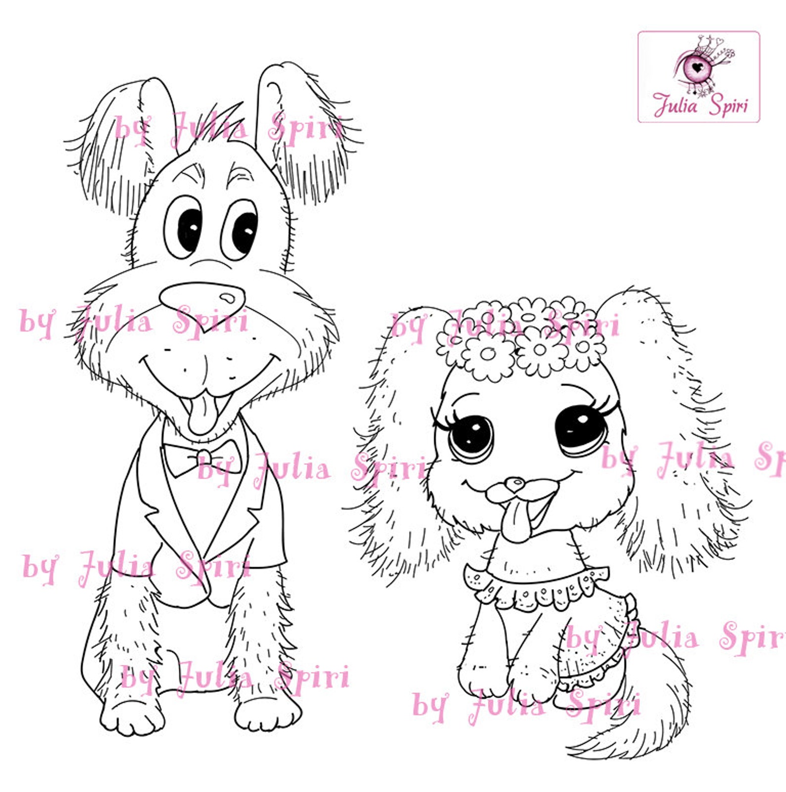 Digital Stamps Digi stamp Wedding stamp Coloring Dogs | Etsy