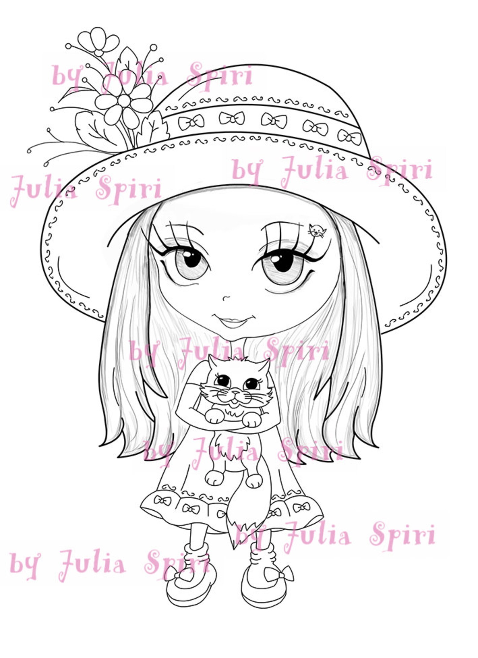 Digital Stamps Digi Stamp Coloring Pages Digital Doll Cat - Etsy
