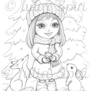 Coloring Page, Digital Stamp, Digi, Whimsy, Line Art, Cute Girl, Folk ...
