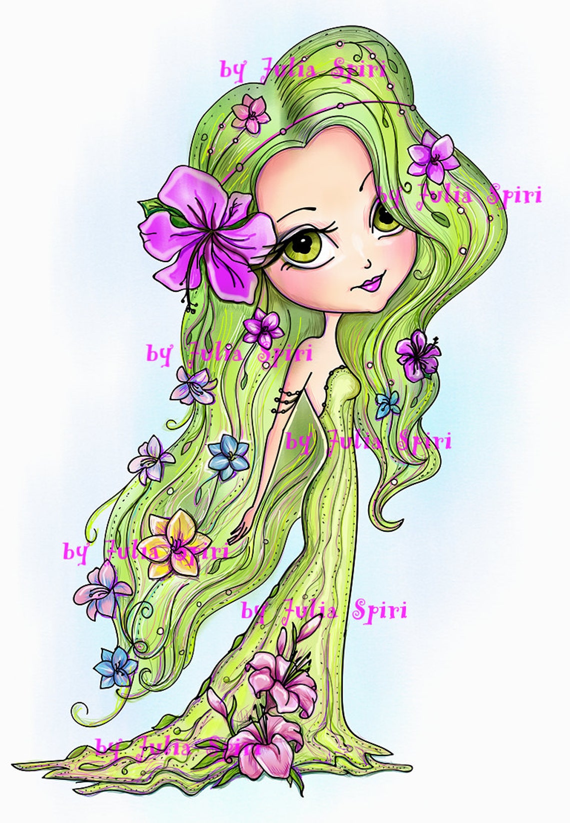 Digital Stamps Digi Stamp Coloring Pages Girl Stamp Flower | Etsy Australia