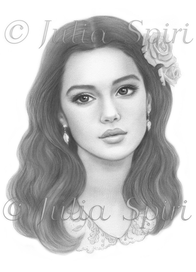 Coloring Page Digital Stamp Beautiful Digi Girl Realistic - Etsy