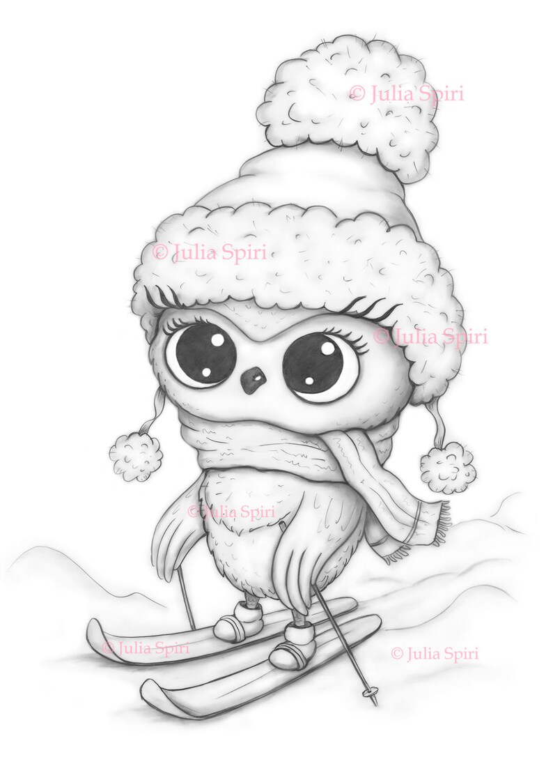 Coloring Page Digital Stamp Digi Cute Bird Winter Snow - Etsy Canada