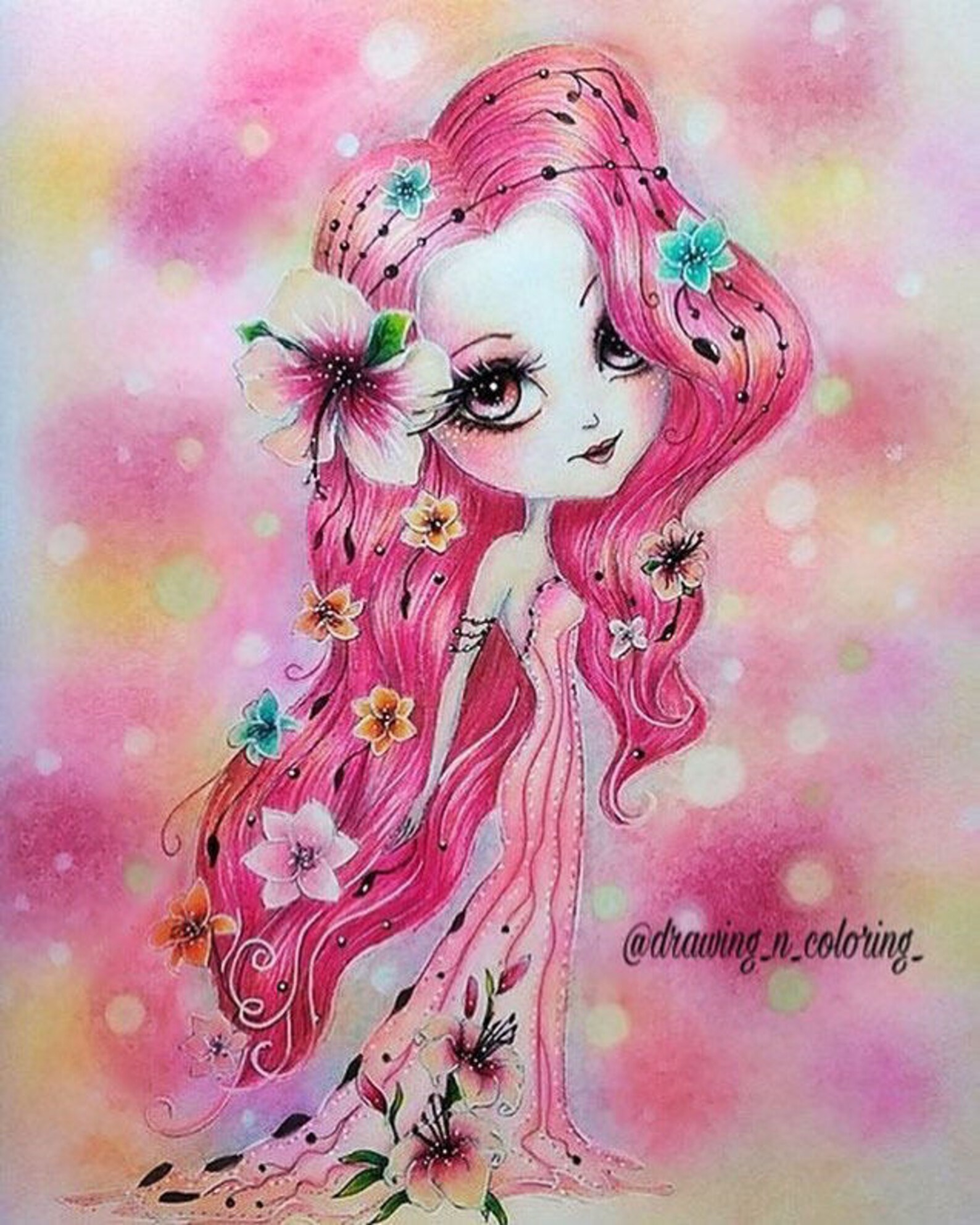 Digital Stamps Digi Stamp Coloring Pages Girl Stamp Flower - Etsy