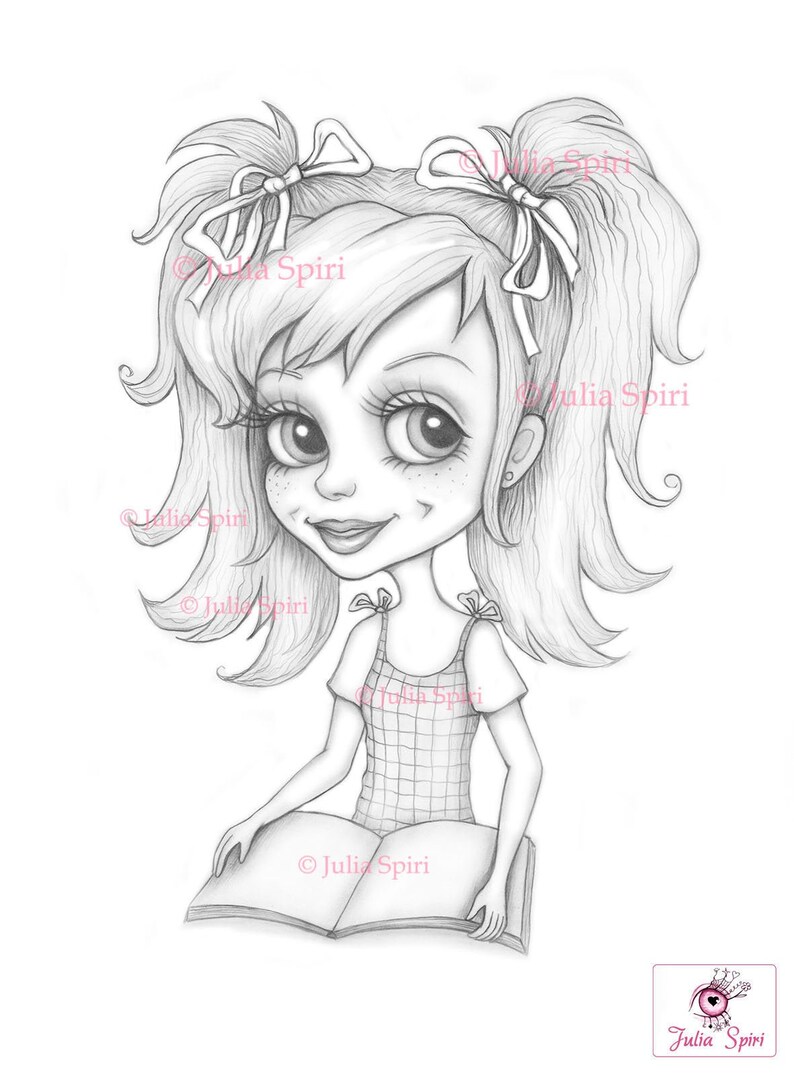 Back to School Coloring Page Digital Stamp Digi Girl - Etsy