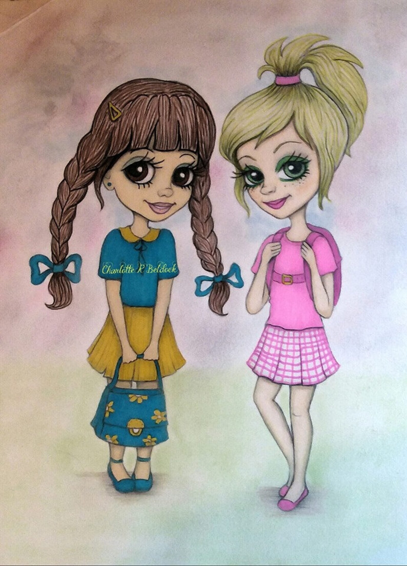 Back to School Coloring Page Digital Stamp Digi Girls - Etsy