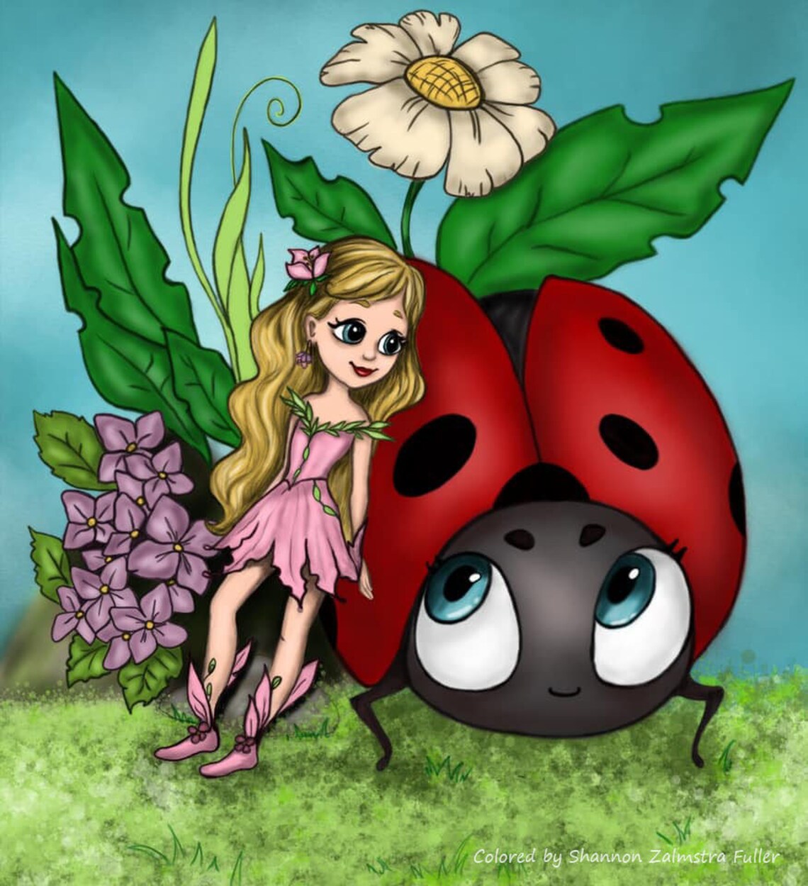 Coloring Page Digital Stamp Digi Cute Girl Ladybug - Etsy