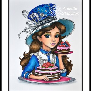 Grayscale Coloring Page, Whimsy Girl With Cakes. Sweet Temptation - Etsy