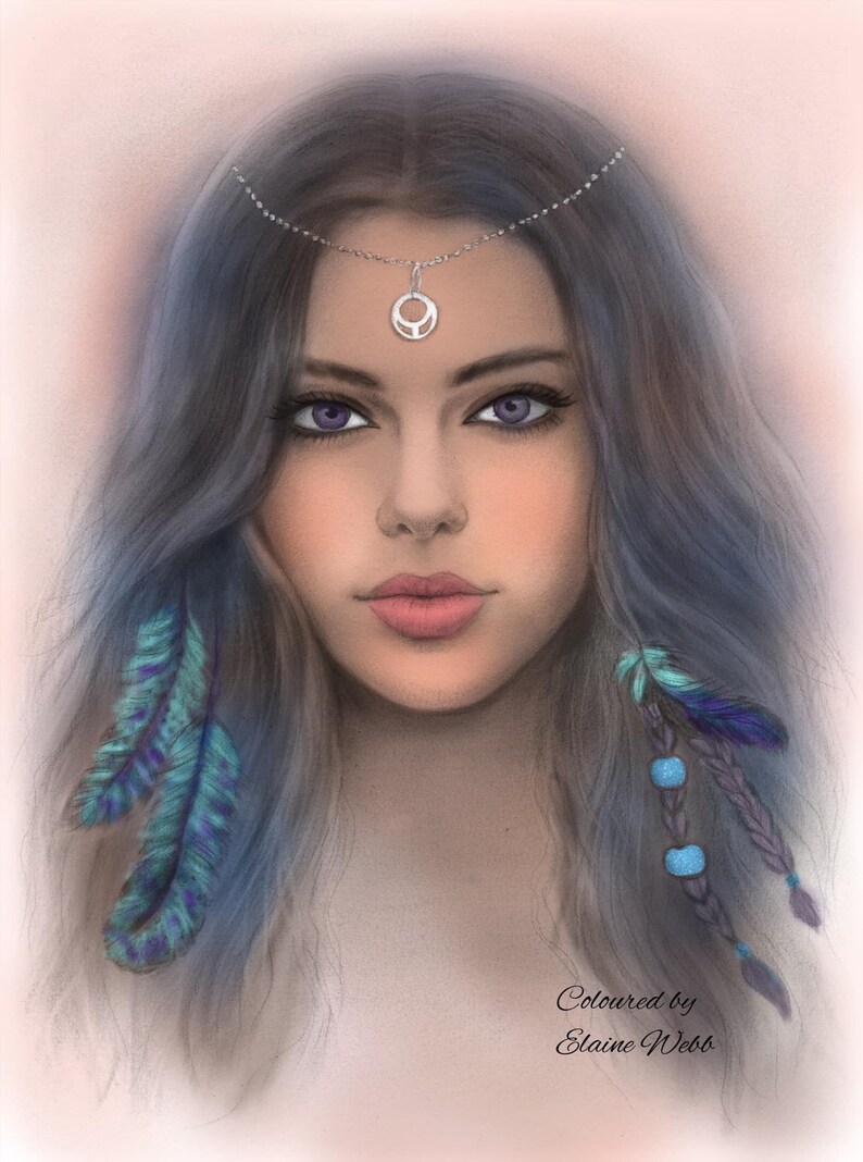 Coloring Page Digital Stamp Digi Girl Realistic Portrait - Etsy